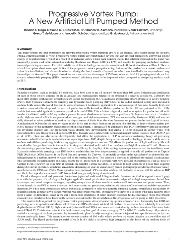 (PDF) Progressive Vortex Pump: A New Artificial Lift Pumped Method