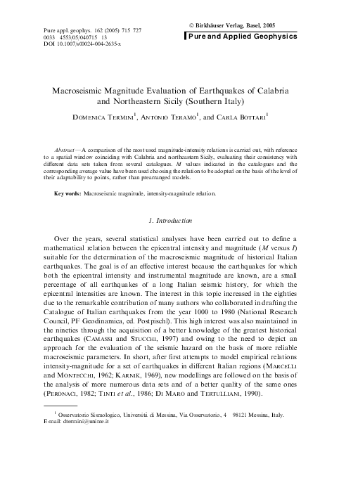 (PDF) Macroseismic Magnitude Evaluation of Earthquakes of Calabria and Northeastern Sicily ...