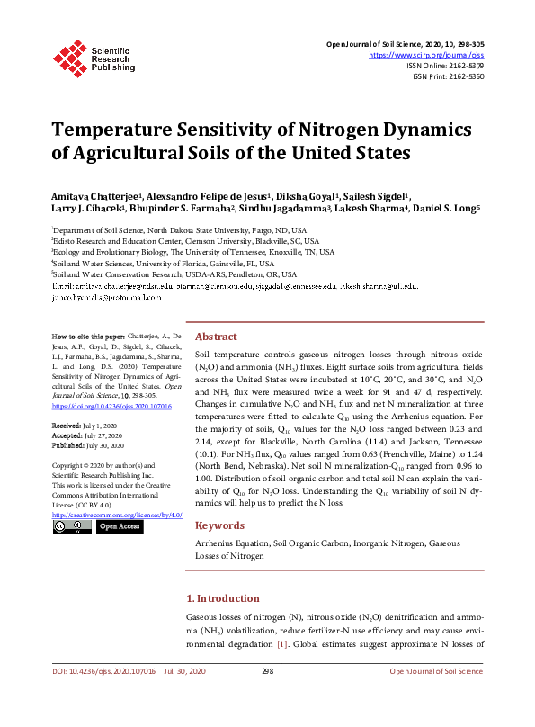 (PDF) Temperature Sensitivity of Nitrogen Dynamics of Agricultural ...