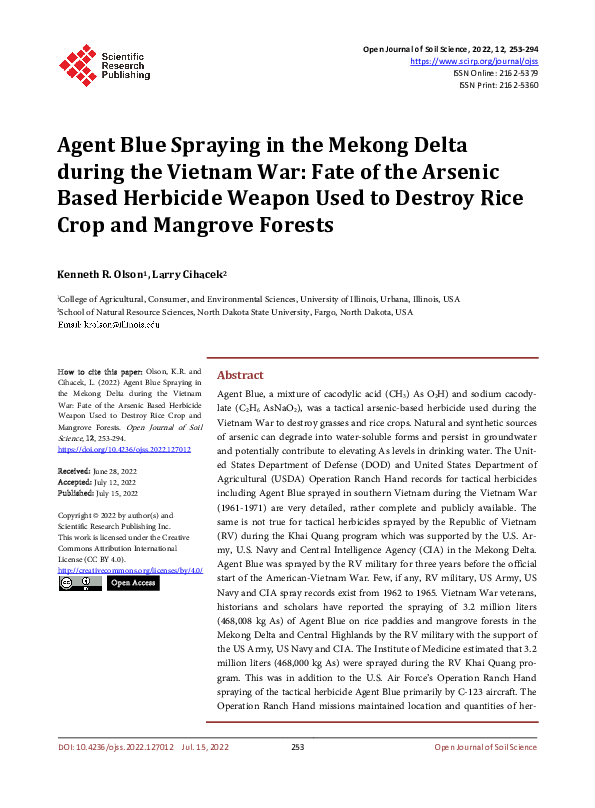 (PDF) Agent Blue Spraying in the Mekong Delta during the Vietnam War ...