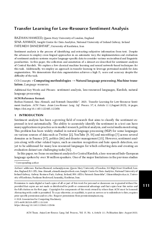 (PDF) Transfer Learning for Low-Resource Sentiment Analysis