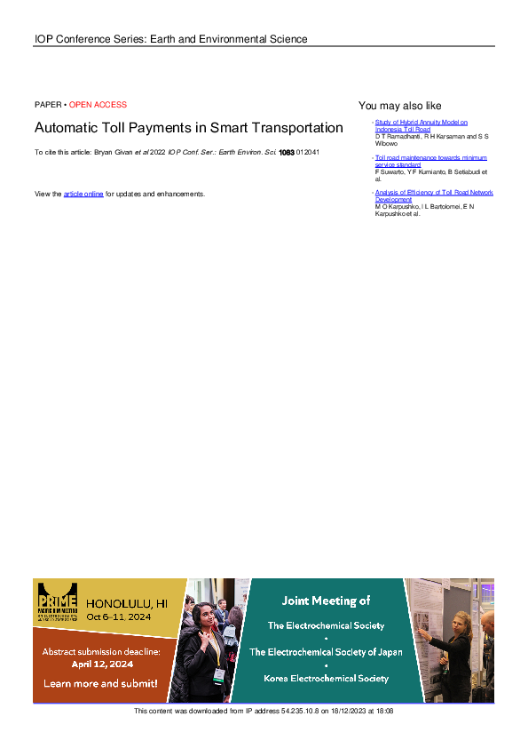(PDF) Automatic Toll Payments in Smart Transportation