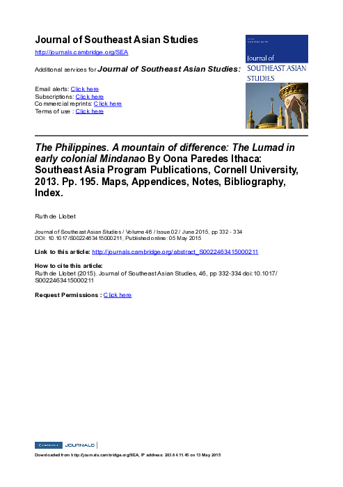 (PDF) The Philippines. A mountain of difference: The Lumad in early ...