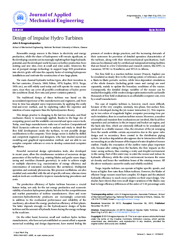 (PDF) Design of Impulse Hydro Turbines