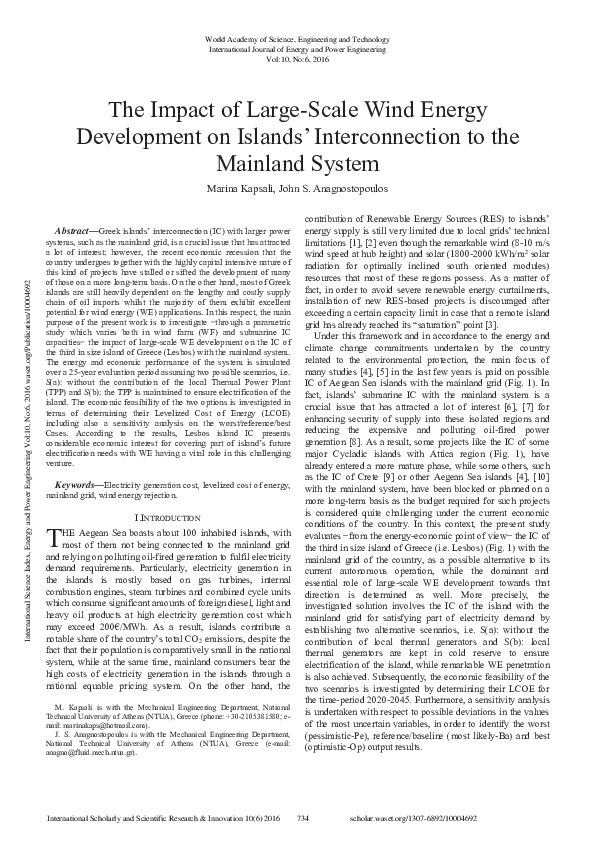 (PDF) The Impact Of Large-Scale Wind Energy Development On Islands' Interconnection To The ...