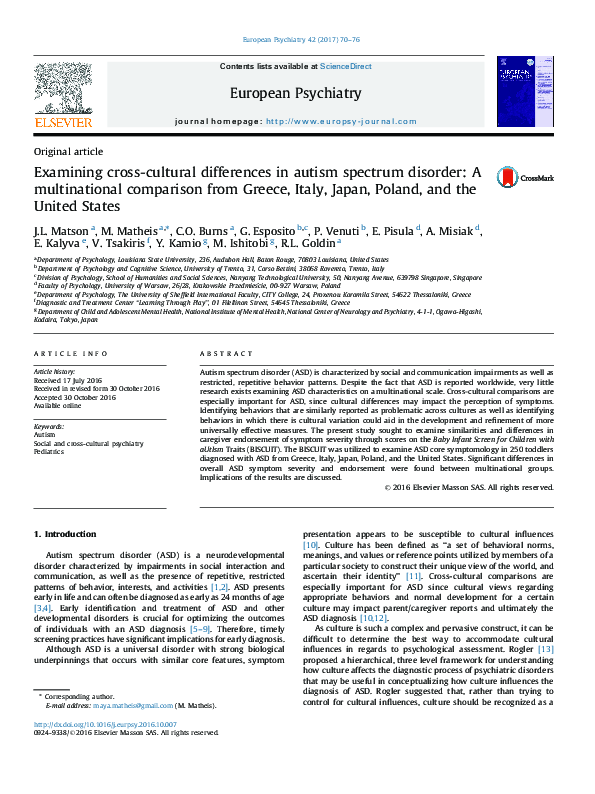 (PDF) Examining cross-cultural differences in autism spectrum disorder ...