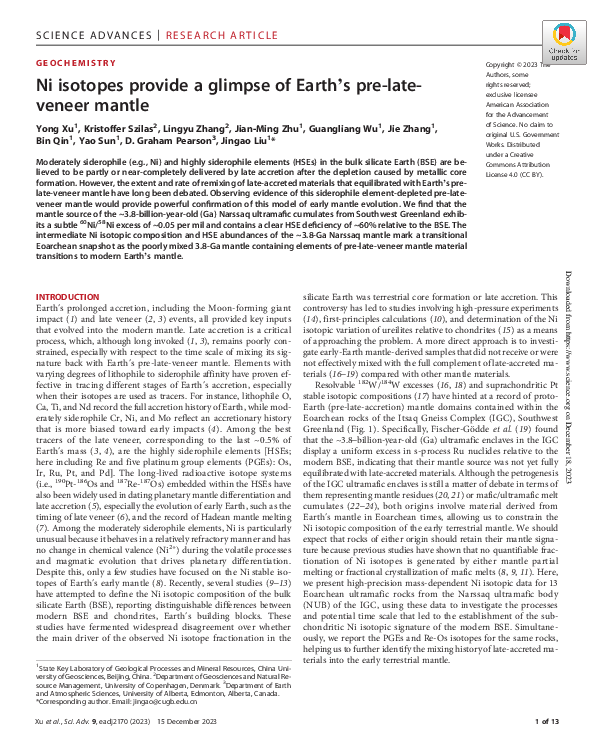 (PDF) Ni isotopes provide a glimpse of Earth's pre-lateveneer mantle