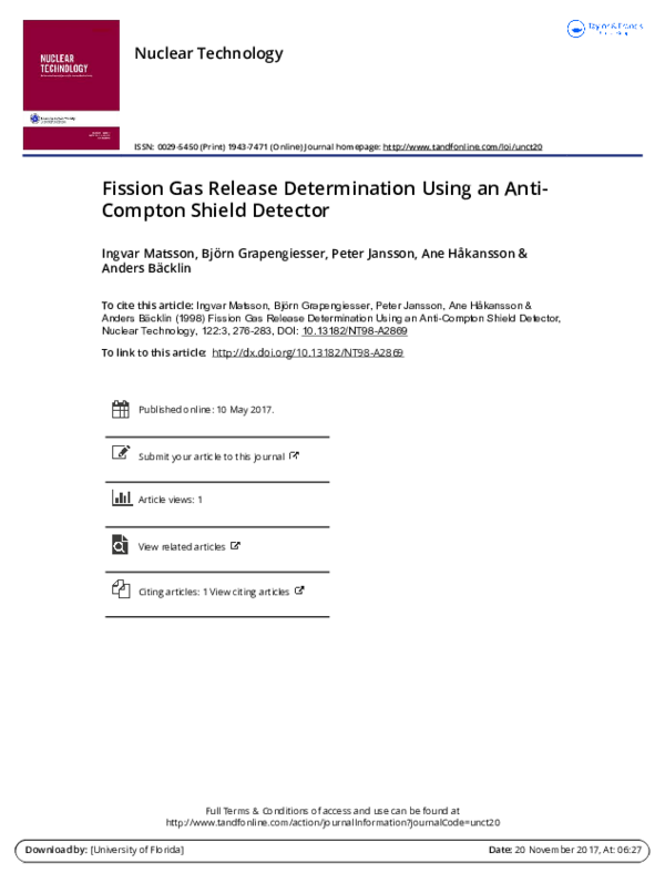 (PDF) Fission Gas Release Determination Using an Anti-Compton Shield ...