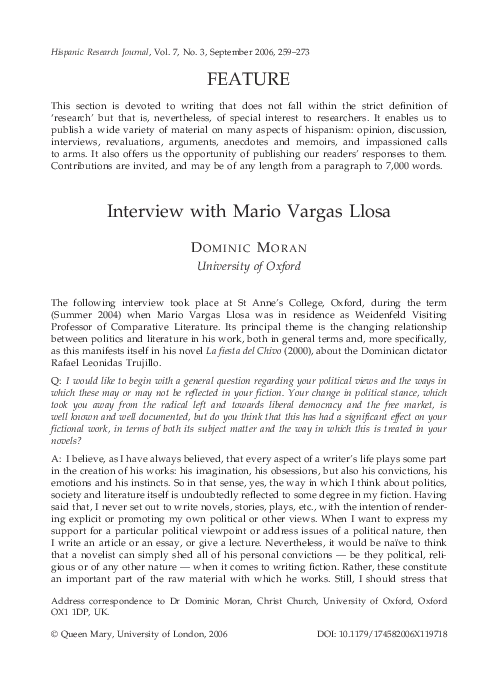 (PDF) An Interview with Mario Vargas Llosa