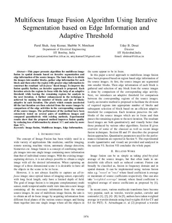 Pdf Multifocus Image Fusion Algorithm Using Iterative Segmentation Based On Edge Information 9436
