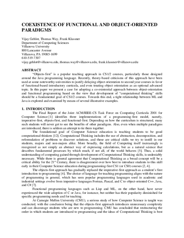 (PDF) Coexistence of functional and object-oriented paradigms