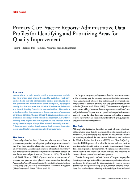 (PDF) Primary Care Practice Reports: Administrative Data Profiles for Identifying and ...