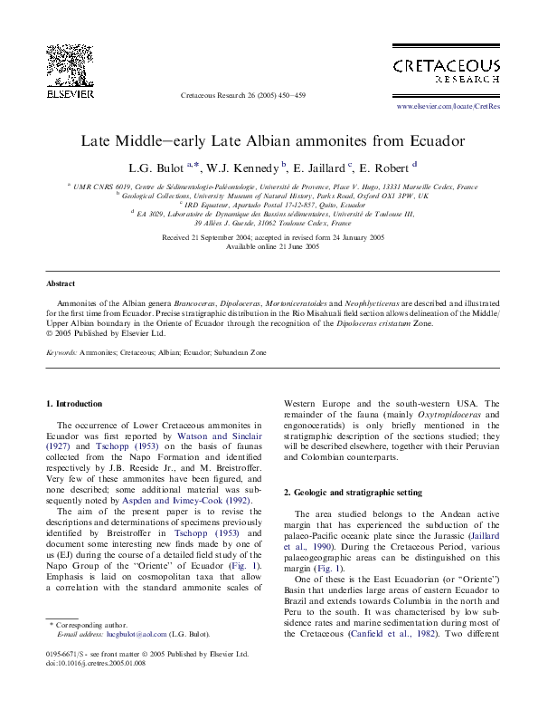 (PDF) Late Middle–early Late Albian ammonites from Ecuador | Etienne ...