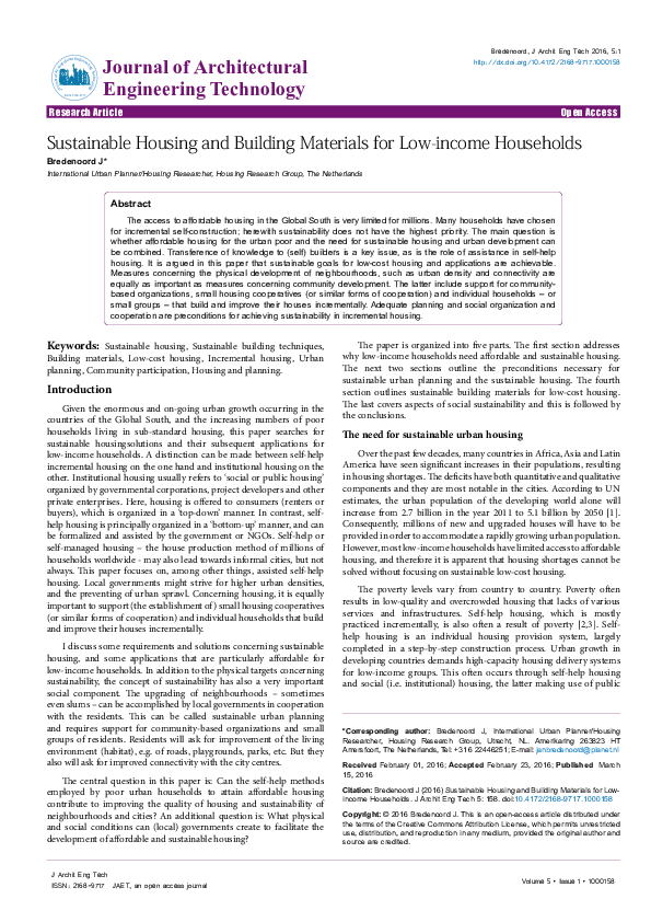 (PDF) Sustainable Housing and Building Materials for Low-income Households