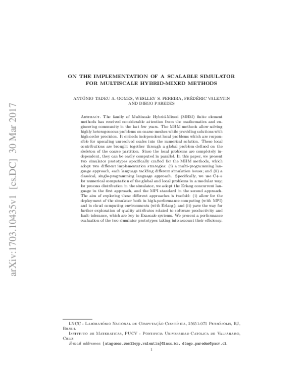 (PDF) On the Implementation of a Scalable Simulator for Multiscale Hybrid-Mixed Methods