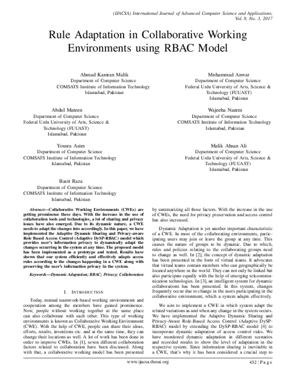 (PDF) Rule Adaptation in Collaborative Working Environments using RBAC Model