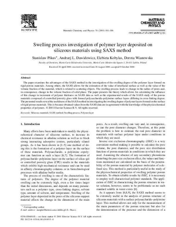 (PDF) Swelling process investigation of polymer layer deposited on ...