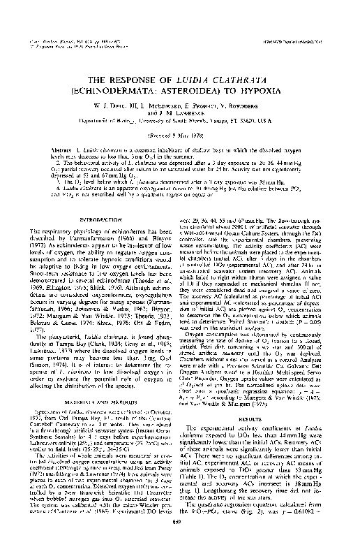 (PDF) The response of Luidia clathrata (Echinodermata: Asteroidea) to ...