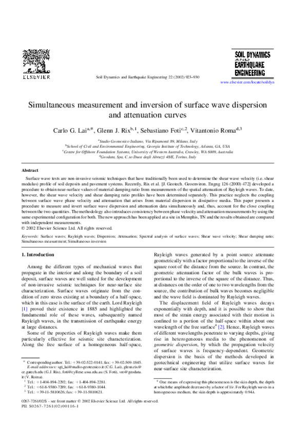 (PDF) Simultaneous Measurement of Surface Waves