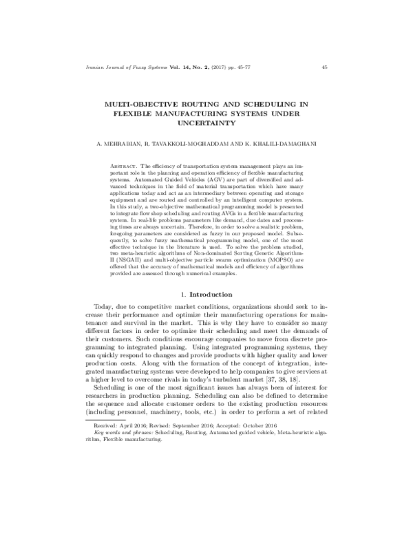 (PDF) Multi-Objective Routing and Scheduling in Flexible Manufacturing Systems Under Uncertainty