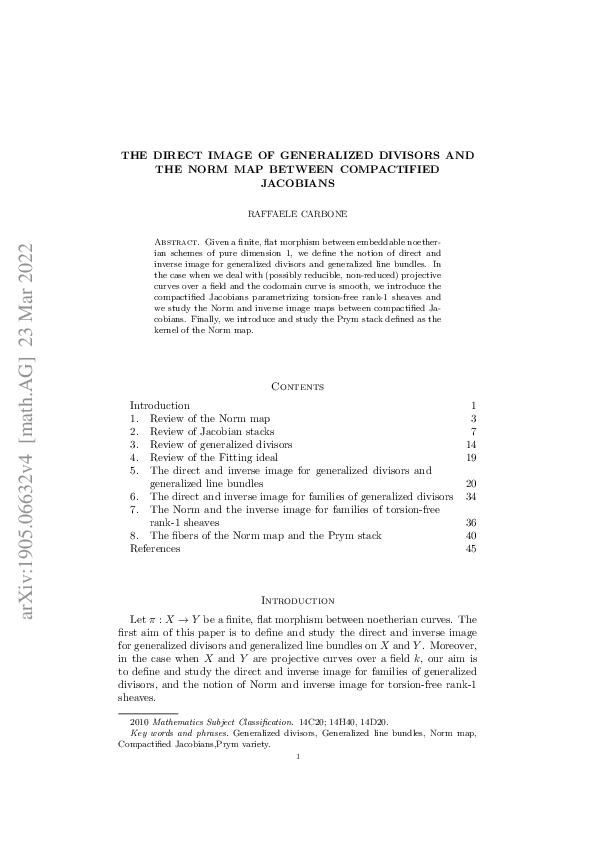 (PDF) The direct image of generalized divisors and the Norm map between ...