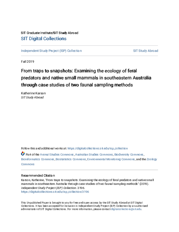 (PDF) From traps to snapshots: Examining the ecology of feral predators ...