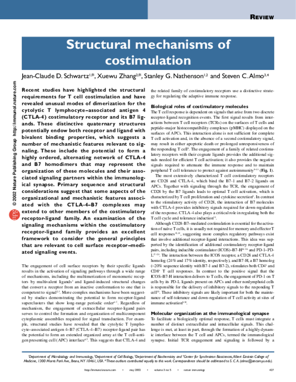 (PDF) Structural mechanisms of costimulation | Jean-Claude Schwartz ...