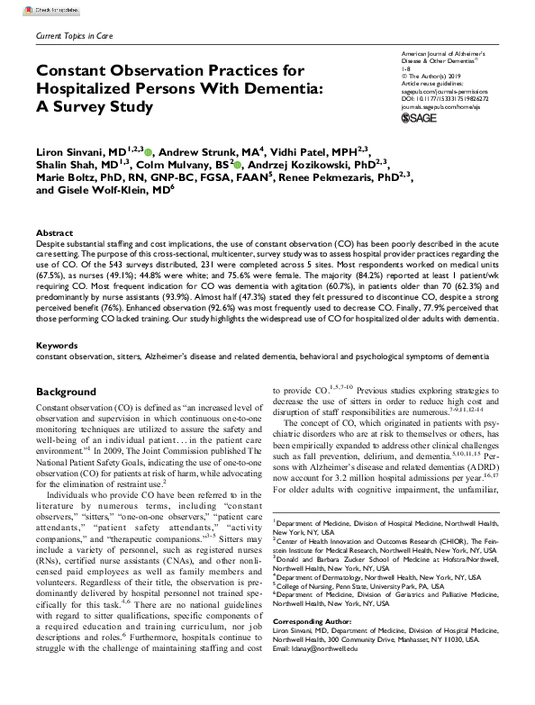 (PDF) Constant Observation Practices for Hospitalized Persons With ...