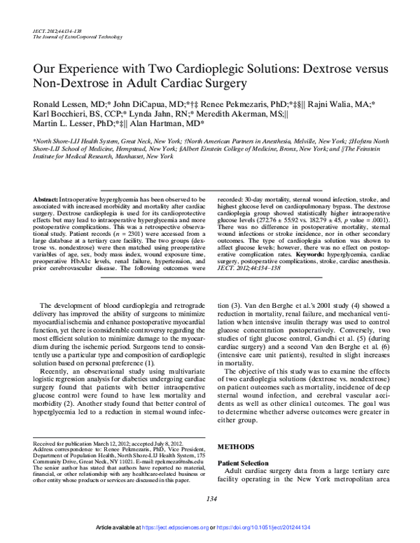 (PDF) Our experience with two cardioplegic solutions: dextrose versus ...