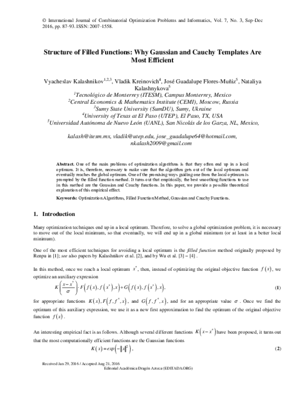 Pdf Structure Of Filled Functions Why Gaussian And Cauchy Templates