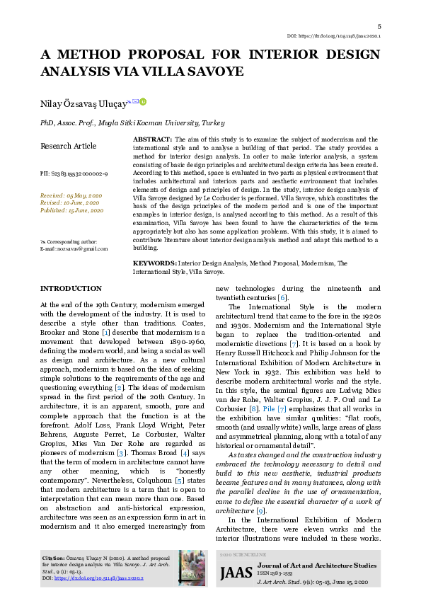 (PDF) A method proposal for interior design analysis via Villa Savoye