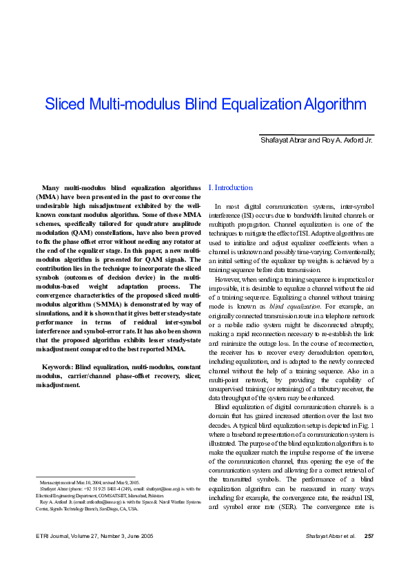 (PDF) Sliced Multi-modulus Blind Equalization Algorithm