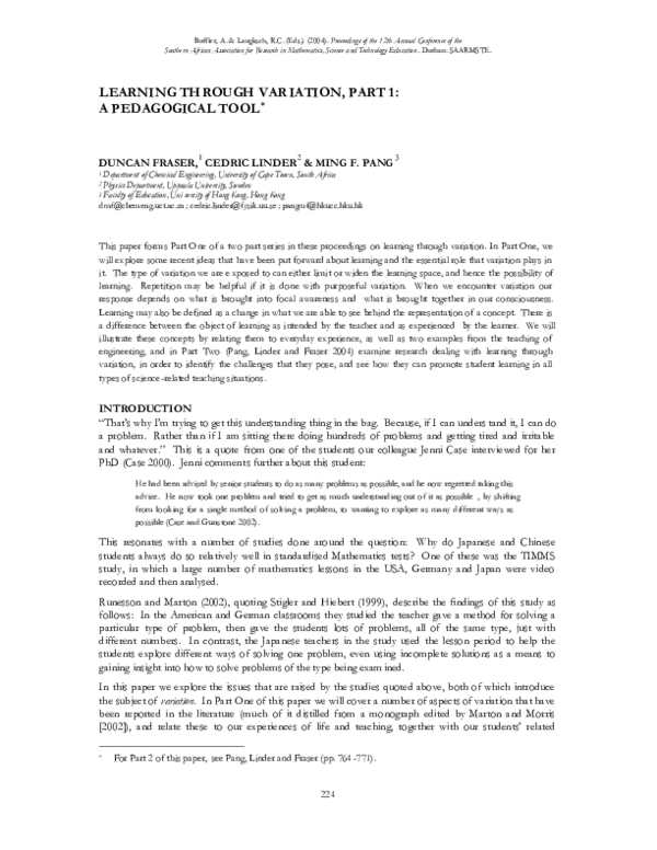 (PDF) Learning Through Variation, Part 1: a Pedagogical Tool