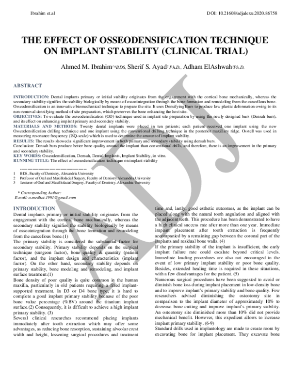 (PDF) The Effect of Osseodensification Technique on Implant Stability ...