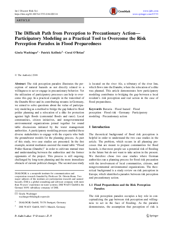 (PDF) The Difficult Path from Perception to Precautionary Action—Participatory Modeling as a ...
