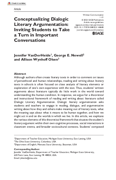 (PDF) Conceptualizing Dialogic Literary Argumentation: Inviting ...