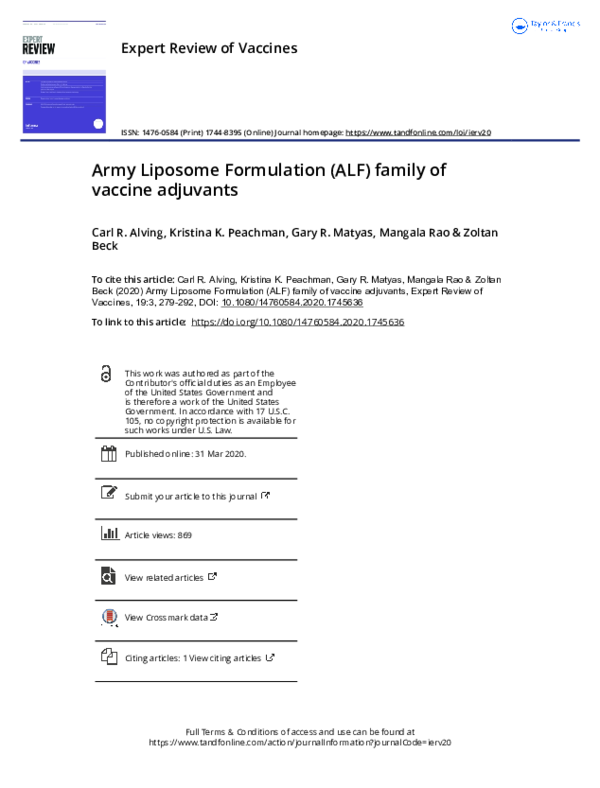 (PDF) Army Liposome Formulation (ALF) family of vaccine adjuvants ...