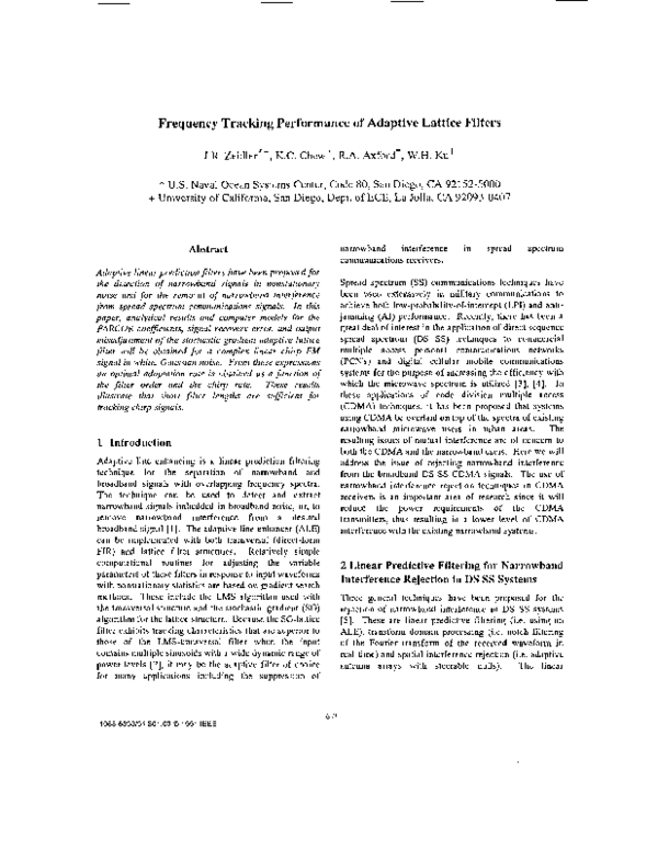 Pdf Frequency Tracking Performance Of Adaptive Lattice Filters 3300