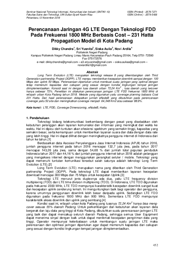 (PDF) Perencanaan Jaringan 4G LTE Dengan Teknologi FDD Pada Frekuensi 1800 MHz Berbasis Cost ...