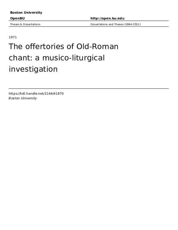 (PDF) The offertories of Old-Roman chant : a musico-liturgical ...