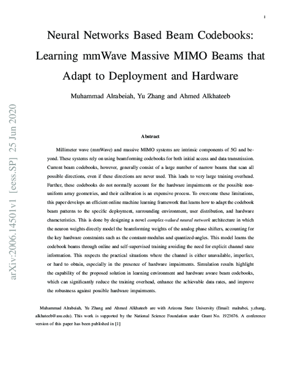 (PDF) Neural Networks Based Beam Codebooks: Learning mmWave Massive MIMO Beams That Adapt to ...