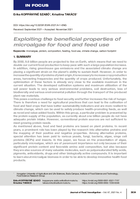 Exploiting the beneficial properties of microalgae for food and feed use Exploiting the beneficial properties of microalgae for food and feed use