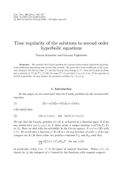 (PDF) Time regularity of the solutions to second order hyperbolic equations