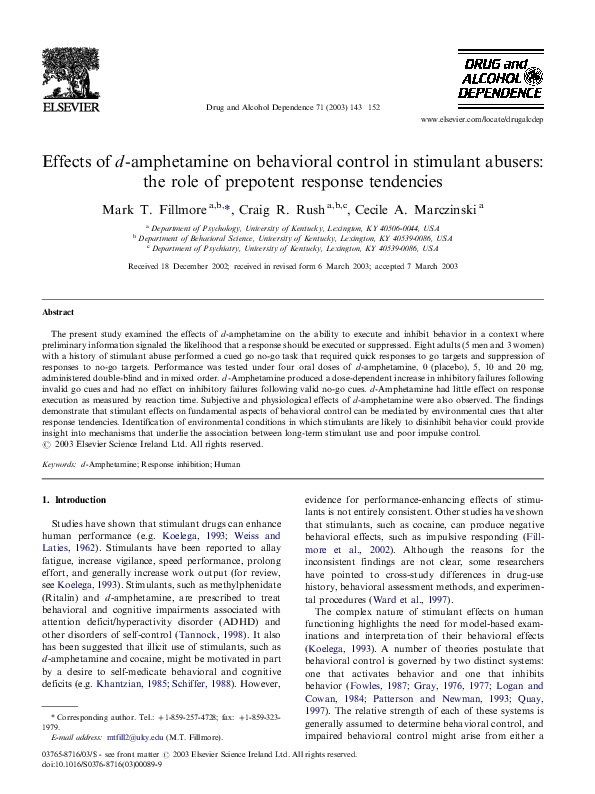 (PDF) Effects of d-amphetamine on behavioral control in stimulant ...