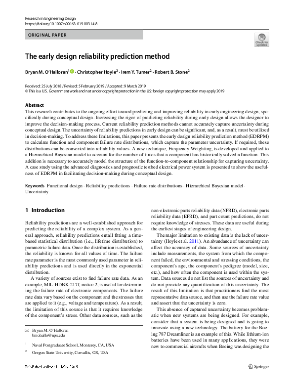 (PDF) The early design reliability prediction method