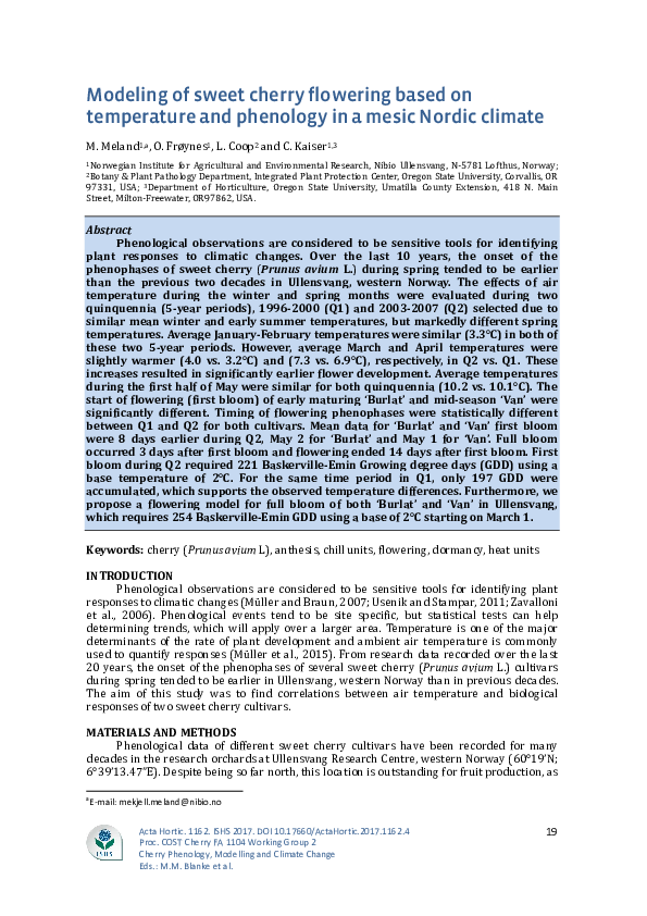 (PDF) Modeling of sweet cherry flowering based on temperature and ...