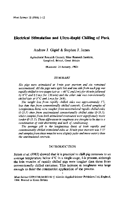 (PDF) Electrical stimulation and ultra-rapid chilling of pork | Stephen ...