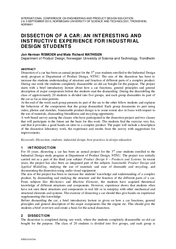 (PDF) Dissection of a car: an interesting and instructive experience ...