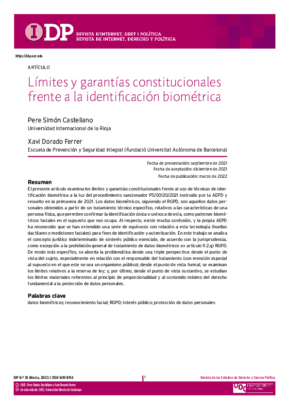 (PDF) Límites y garantías constitucionales frente a la identificación ...