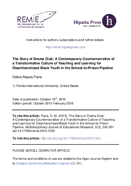 (PDF) The Story of Drama Club: A Contemporary Counternarrative of a ...